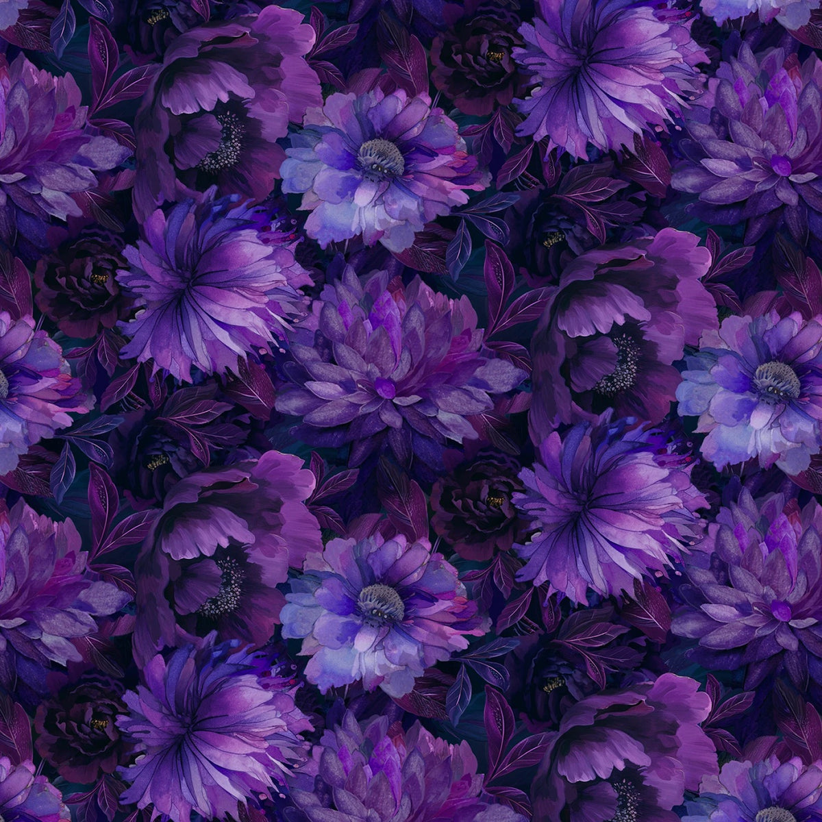 Drangonfly Mist - Violet Large Floral - 44" Wide - Timeless Treasures